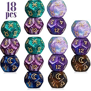 Kasyat 18 Pieces Astrology Dice Astrological Dice 12-Sided Tarot Dice Resin Polyhedral Pearl Pattern Dice for Divination Astrology Tarot Cards Accessory