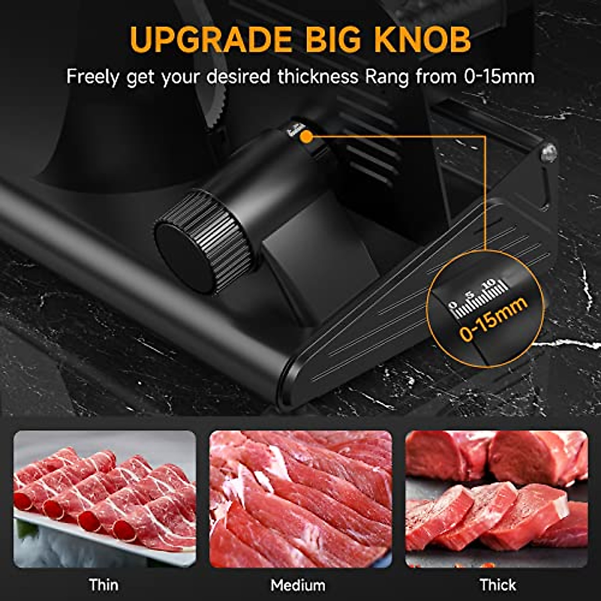 200W Meat Slicer with Two 7.5” Blades & One Stainless Steel Tray for Home Use, Electric Deli Food Slicer with “Upgrade” Big Thickness Knob (0-15mm) Cut Meat Cheese Bread, Easy to Clean