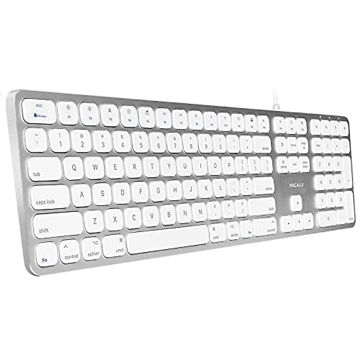 Macally Premium Wired Mac Keyboard with Number Keypad and 2 Port Hub - Compatible Apple Keyboard Wired - Extended USB Keyboard for Mac Mini/Pro, iMac, MacBook Pro / Air (Silver Aluminum)