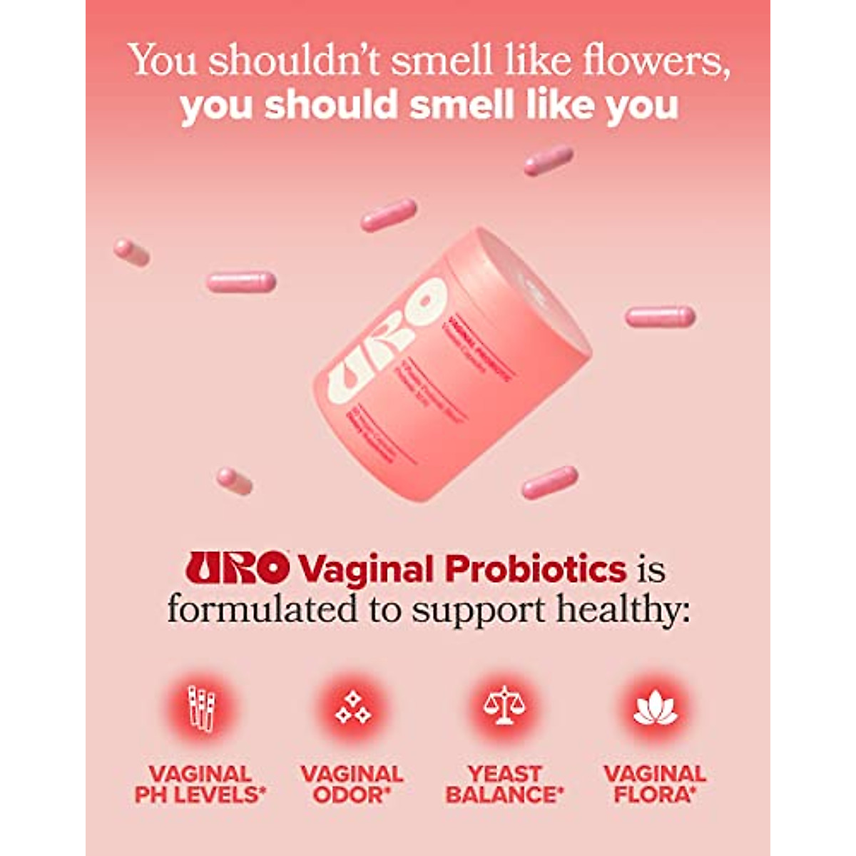URO Vaginal Probiotics for Women pH Balance with Prebiotics & Lactobacillus Probiotic Blend - Women's Vaginal Health Supplement - Promotes Healthy Vaginal Odor & Vaginal Flora, 60 Count (Pack of 1)