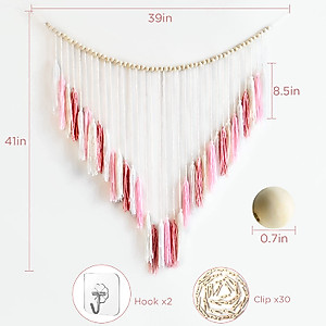 JOBOSI Warm pink wall hanging with Wood Bead Tassel pendant Decoration, bohemian wall hanging, bedroom, living room, kitchen decoration, girls' room decoration, gifts for women