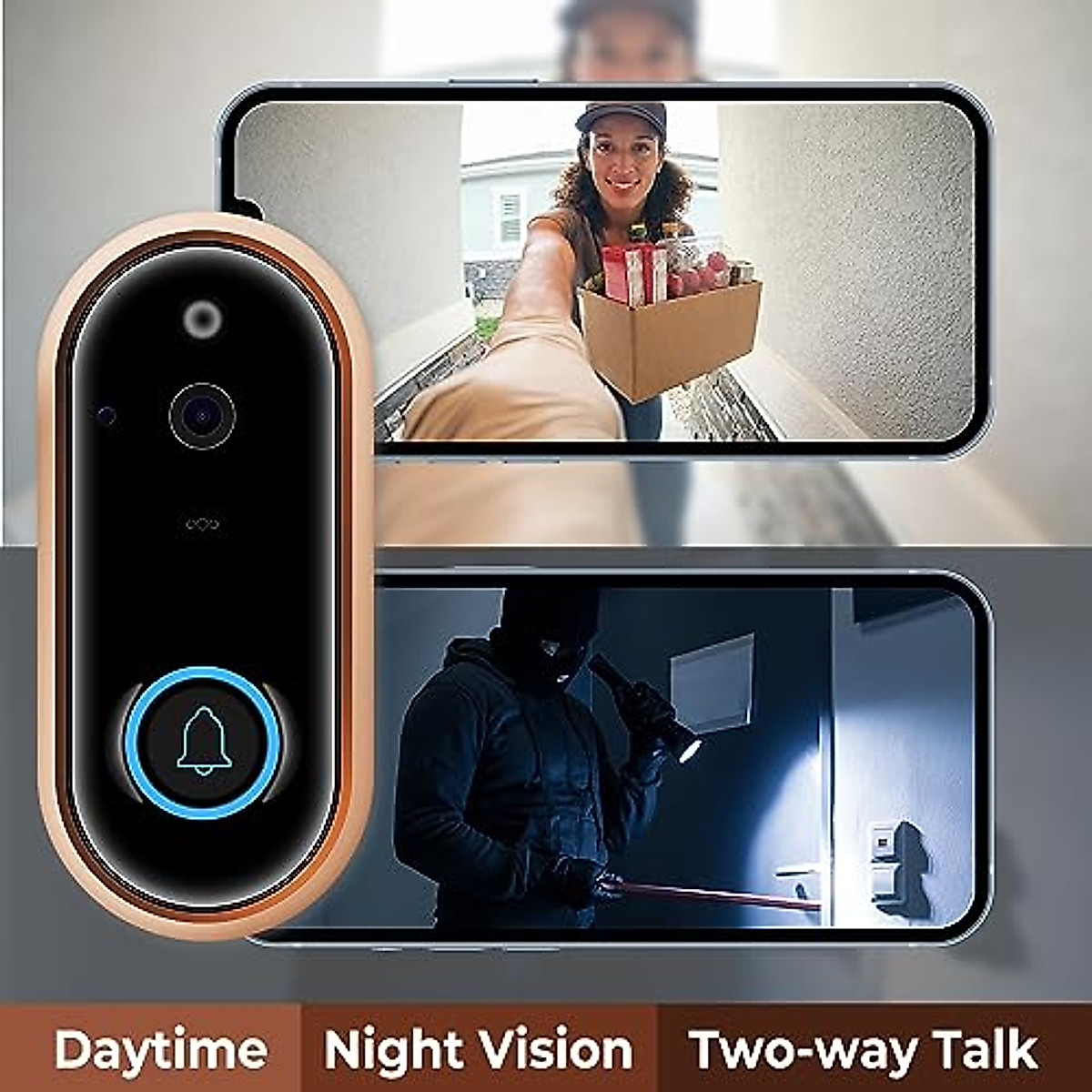 Atopskins Ring Video Doorbell Camera Wireless, 1080P Door Bell Cameras Wireless with Buzzer, AI Smart Human Detection, 2-Way Audio, Voice Changing, 1080P Night Vision, Cloud Storage, Alert, SMS Push