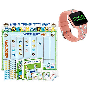 ATHENA FUTURES Potty Training Timer Watch With Flashing Lights And Music Tones - Unicorn Pattern and Potty Training Chart for Toddlers - Fun Animal Design