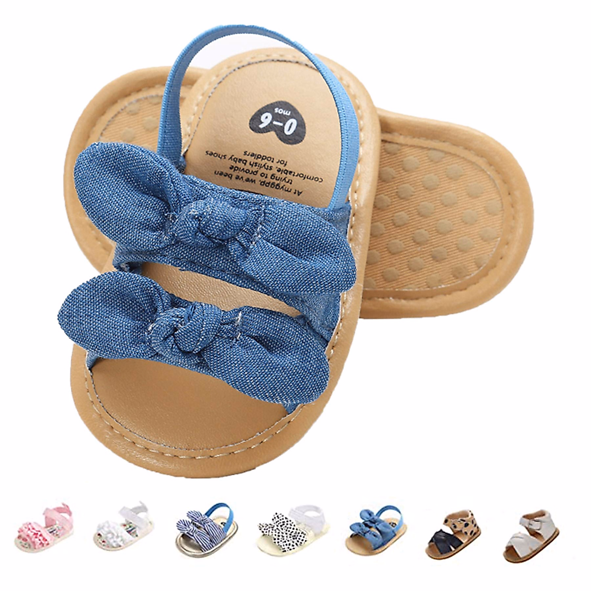 Infant Baby Girls Sandals, Premium Soft Rubber Sole Anti-Slip Summer Toddler Flats First Walkers Shoes Blue