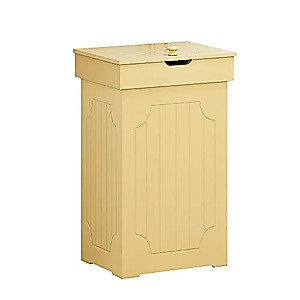 Function Home Trash Can Cabinet, 23 Gallon Kitchen Garbage Can, Wooden Recycling Trash Bin, Freestanding Dog Proof Trash Can, Farmhouse Trash Cabinet with Lid for Home Kitchen Bathroom, Yellow