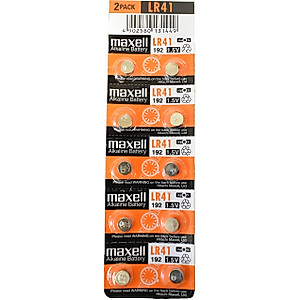 Maxell Batteries LR41 (192, AG3) Alkaline Button Size Battery, On Tear Strip (Pack of 10)