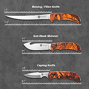 KNINE OUTDOORS Hunting Deer Knife Set Field Dressing Kit Portable Game Processor Set Red Maple Camo Handle, 8 Pieces