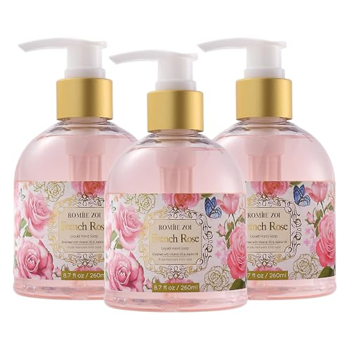 ROMIIE ZOI Liquid Hand Soap with Gift Box - French Rose - 260ml/ 8.7 fl.oz (Pack of 3)