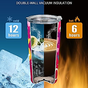 QWEUIOP 20oz Insulated Travel Coffee Mug Love Heart Tree Stainless Steel Tumbler with Lid Double Wall Vacuum Coffee Cup For Hot and Cold Drinks14458