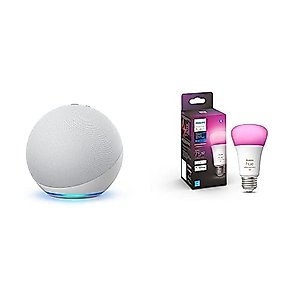 Echo (4th Gen) | Glacier White with Philips Hue Color Smart Bulb