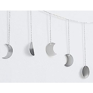 Mkono Moon Phase Wall Hanging Boho Aesthetic Room Decor Metal Moons Garland Hanging Art Bohemian Home Decoration for Girls Room Nursery Bedroom Livingroom Dorm, Ideal Gift, Silver, 55"