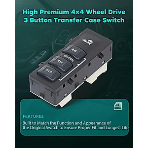 15067877, 19168769 4WD Selector Switch, 4x4 Wheel Drive 3 Button Transfer Case Switch fitS for Chevrolet Silverado 1500/2500 /3500 2001-2002/For for GMC K1500/K2500 Suburban 1998-1999/ for GMC SIER