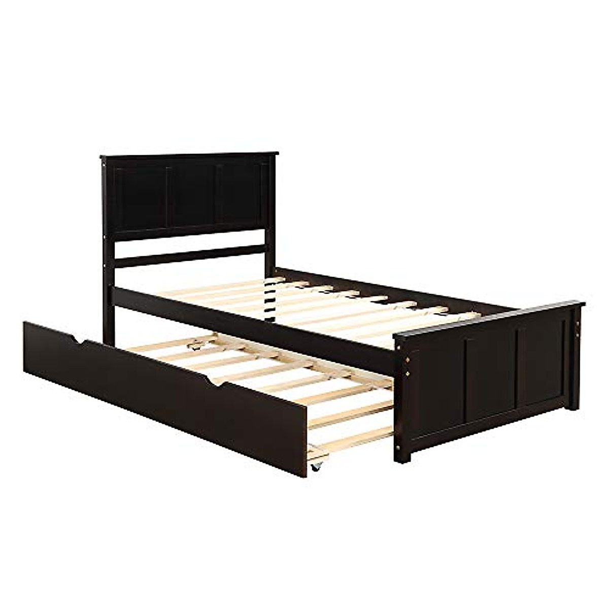 Harper & Bright Designs Twin Bed Frame with Trundle, Kids Platform Twin Bed with Pull Out Trundle,Solid Wood, No Box Spring Needed