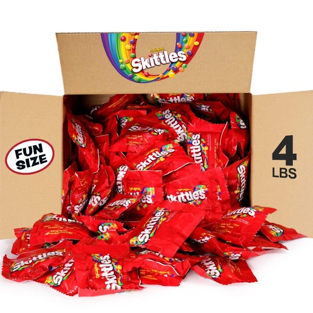 Skittles Original Fun Size Chewy Candy Bulk Individually Wrapped, Candy Bags for Party Favors - 4 Lb Bulk Box
