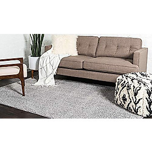 Unique Loom Studio Solid Shag Collection Urban Modern Super Soft & Plush Area Rug, 9 ft x 12 ft, Light Gray
