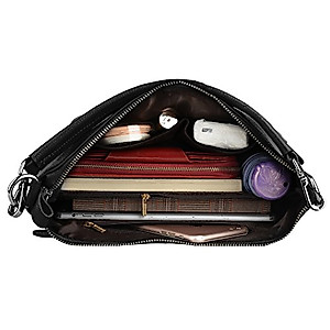 YALUXE Women's Multi Pocket Soft Cowhide Leather Medium Purse Style Shoulder Bag Black