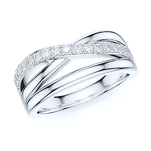 PRSTANI 7.5mm Wide Sterling Silver Criss Cross Round Brilliant Cut Genuine Moissanites Wedding Ring (7)