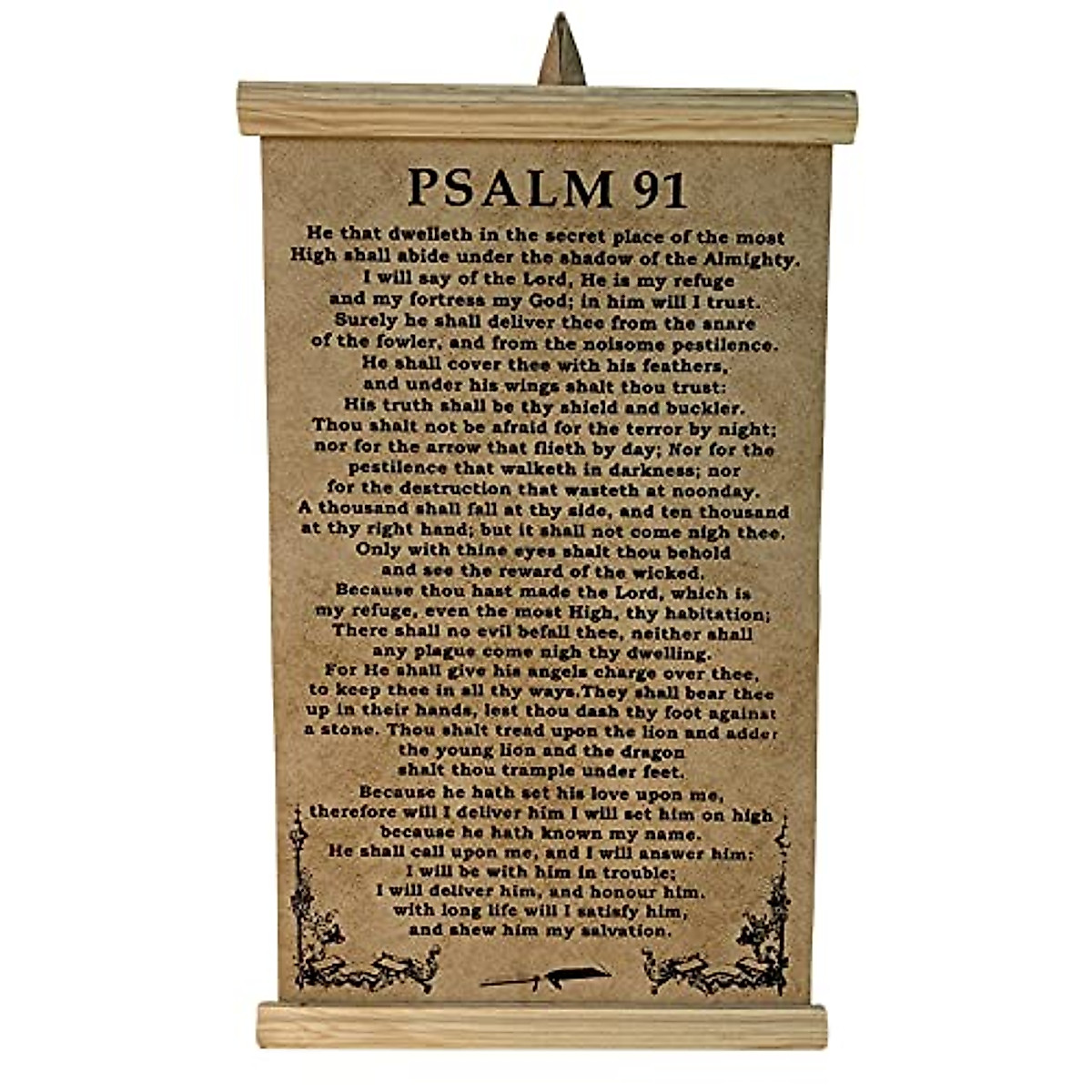 Psalm 91 He That Dwelleth in the Secret Place Prayer Blessing Scroll Decor Ready to Hang 14 x 8.5 in. Bible Verse Scripture Canvas-Style Decor Wall Art, Comfort Gift Rustic Home