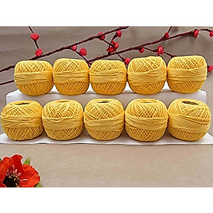 S2J Lot of 10 Pieces Anchor Yellow Cotton Crochet Embroidery Yarn Thread Tatting Ball