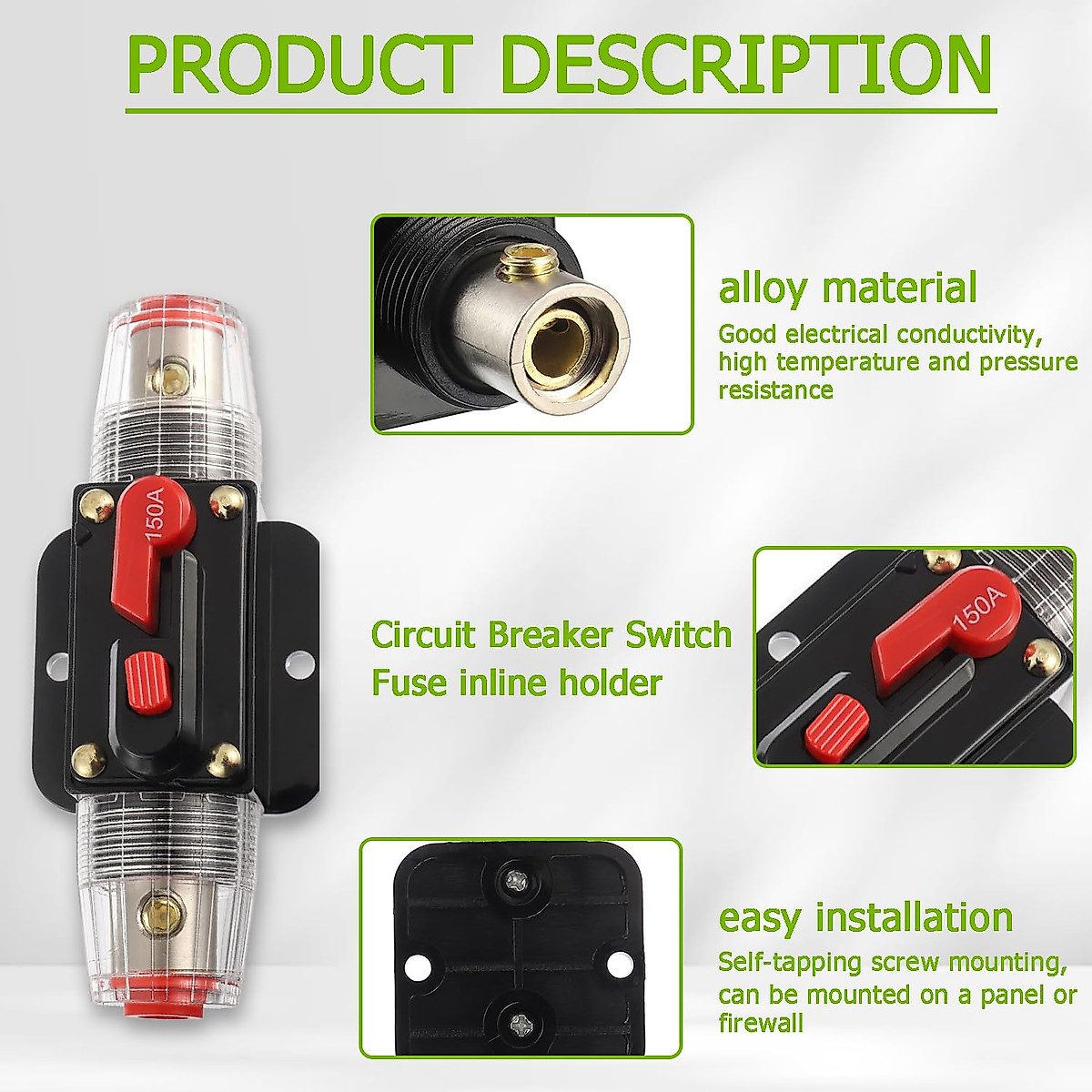 EPLZON 150A Circuit Breaker Switch 150 AMP Fuse Inline Holder 12V to 48V DC Manual Reset Button for Car Audio Sound Amplifier System RV Home Marine Boat Truck