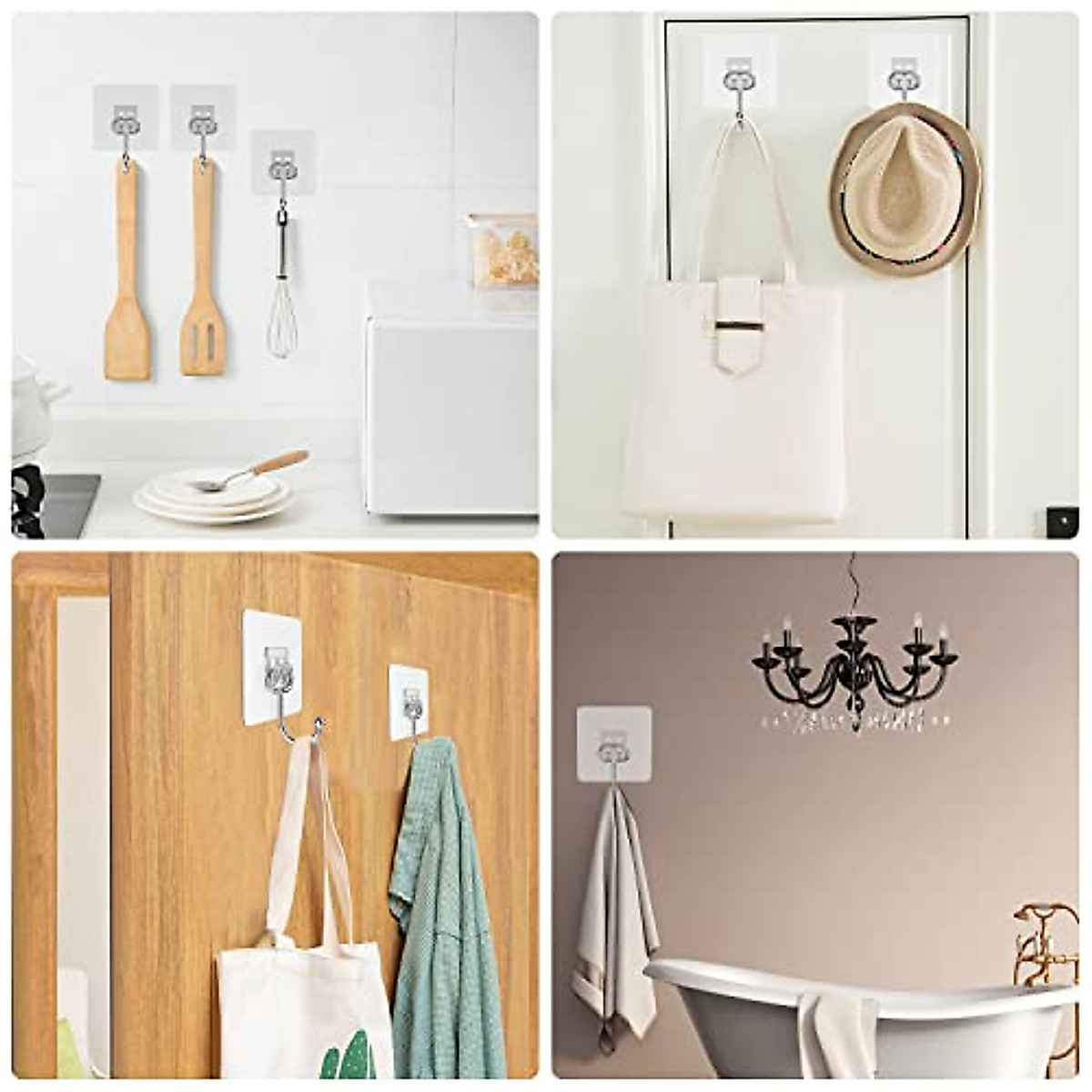 Large Adhesive Hooks 44Ib(Max),Waterproof and Rustproof Wall Hooks for Hanging Heavy Duty,Transparent Reusable Seamless Hooks Nail Free Sticky Hangers to use Home and Outdoor(10 Packs - Oval)