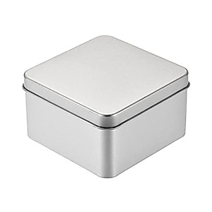 uxcell Metal Tin Box, 10pcs 3.66" x 3.66" x 2.17" Rectangular Empty Tinplate Containers with Lids, Silver Tone, for Home Organizer, Candles, Gifts, Car Keys, Crafts Storage