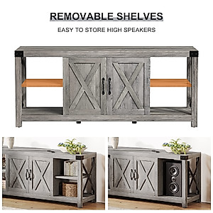 GAOMON 58 Inch TV Stand for TV up to 50 60 65 Inches, Farmhouse Wood Stand TV Cabinet Entertainment Center with Storage and Adjustable Shelves (Grey)