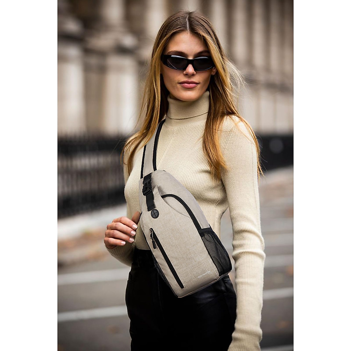 BOSTANTEN Sling Bag, Crossbody Backpack RFID Shoulder Chest Bag for Men Women Travel Hiking Casual Daypack, Khaki