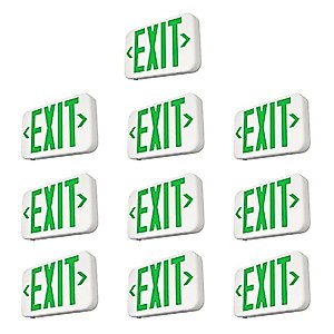 FREELICHT Green LED Exit Sign with Battery Backup，Exit Sign for Business，Easy to Install，UL Certified，AC 120/277V，Pack of 10