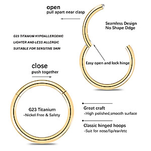 BOGKU 8pcs 20 Gauge Nose Rings Hoops Titanium Nose Ring 20g Hinged Nose Rings 8mm Nose Ring Cartilage Helix Hoop Earrings (20 Gauge 8mm)