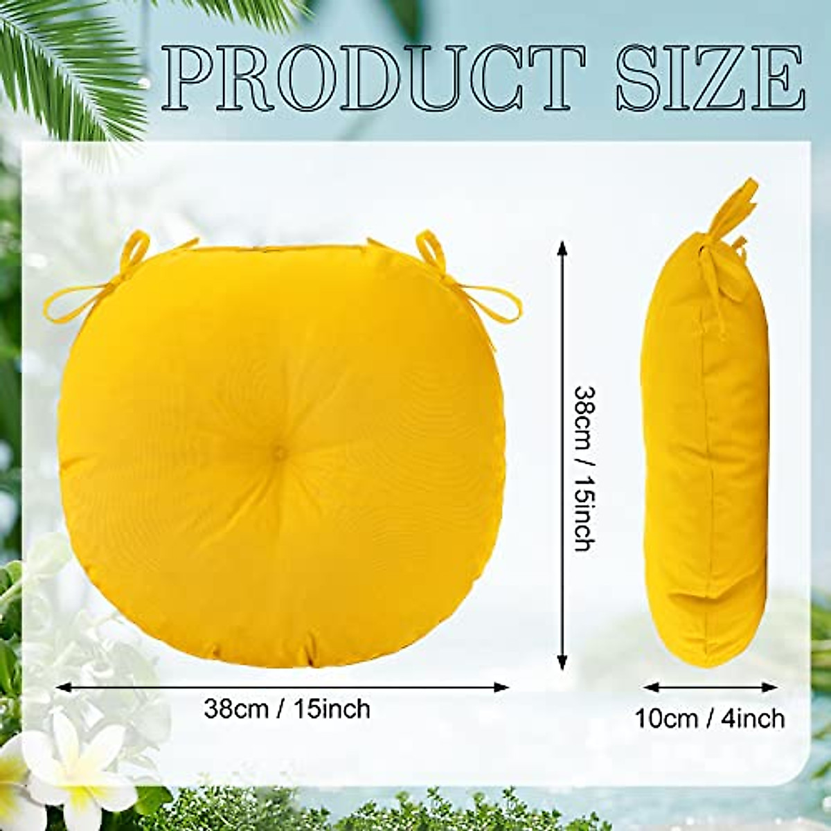 Wesiti 4 Pcs 15 Inch Outdoor Round Seat Cushions Bistro Chair Cushions Round Chair Cushions with Ties Patio Chair Pads Waterproof Floor Pillow for Home Porch Kitchen Office Garden Chairs (Yellow)