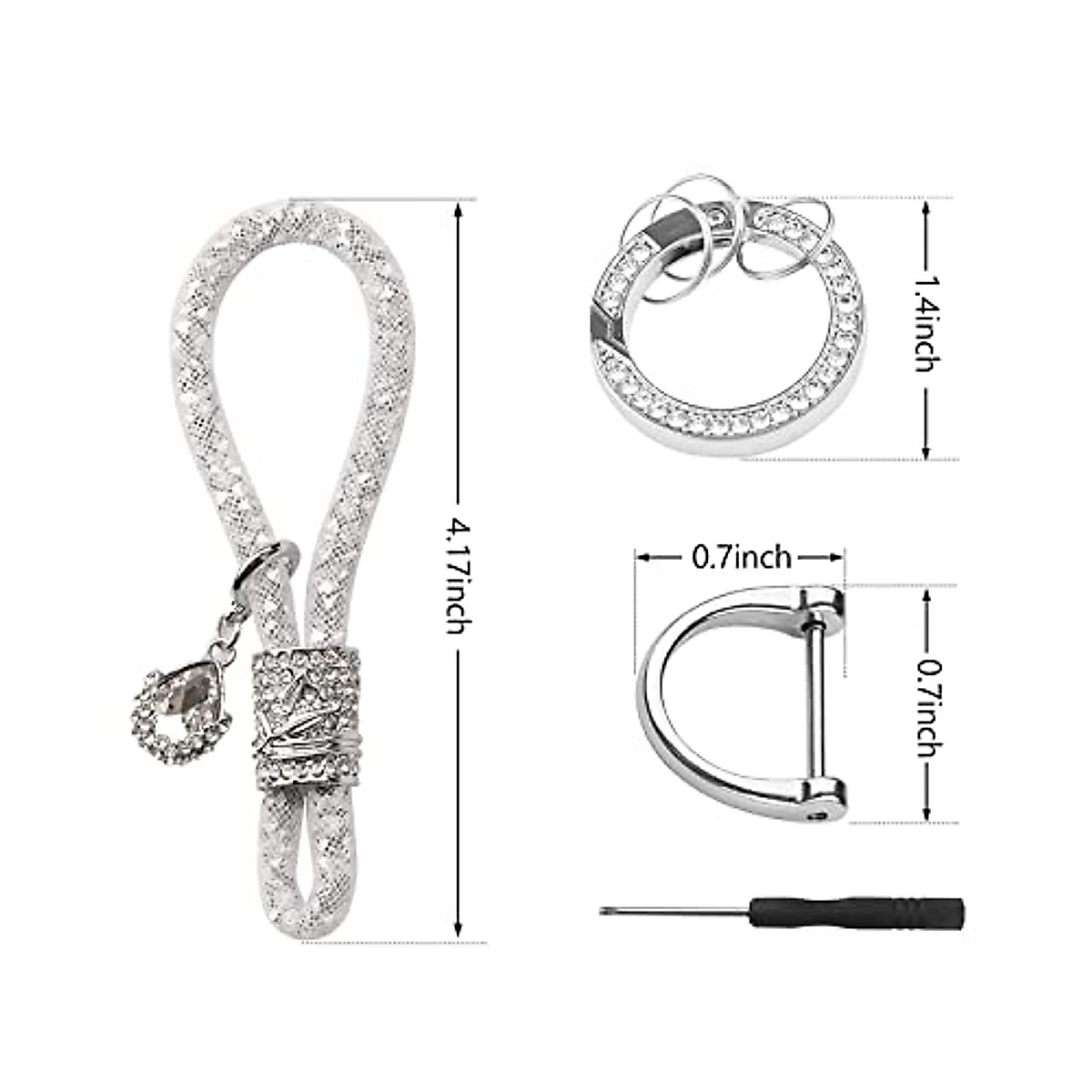 cueclue 1 PC Car Bling Rhinestone Key Chain, Crystal Car Key Chain for Women, Fashionable Keychain Ring Accessories (Silver)