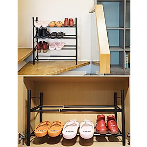 LNYZQUS 4-Tier Expandable Shoe Rack,Stackable Sturdy Shoe Shelf Shoes Stand,Metal Slim Closet Shoe Racks Organizer Adjustable Long Sneaker Rack For Closet Entryway-Black