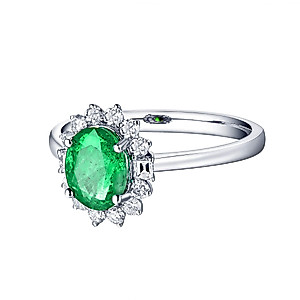 Lanmi 14K Rose White Gold Natural Emerald Promise Engagement Wedding Rings for Women Ladies Gift Promotion