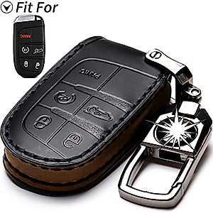 DLUBCZ KeyChain Fob Cover Case Compatible with Jeep or Dodge Keyless Remote Control For Grand Cherokee Challenger Charger Dart Durango Journey Chrysler 200 300 etc. (A-Black)