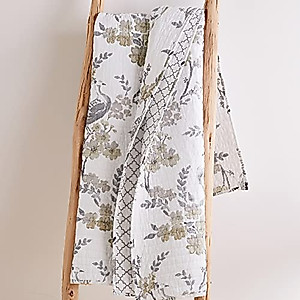 Levtex Home - Pisa - Throw - Floral Contemporary Peacock - Grey and Taupe - Quilt (50x60in.) - Cotton/Cotton