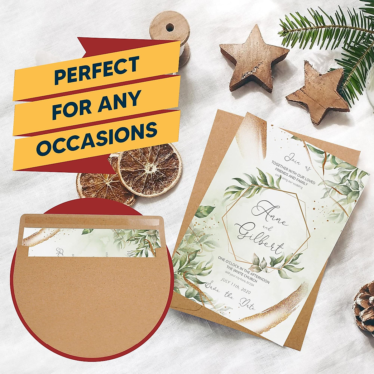 100 Pack A7 Brown Kraft Paper Invitation 5 x 7 Envelopes Quick Self Seal