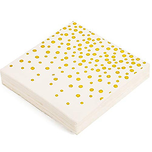 White and Gold New Year Eve 2025 Party Supplies 150PCS Golden Dot Disposable Party Dinnerware Includes Paper Plates, Napkins, Knives, Forks, 12oz Cups, Banner, for Bridal Shower, Wedding, Serves 25