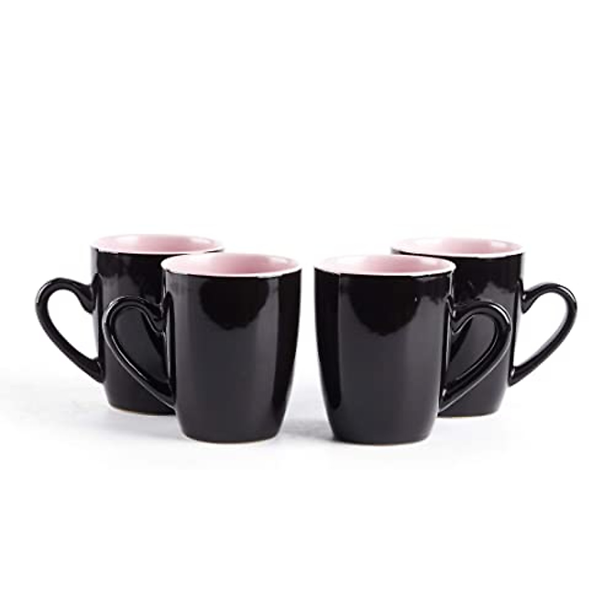 HomeVss Stoneware Two-Tone Colors Life 16pc Dinner Set，Outside Shiny Black + Inside Matte Glaze Rose
