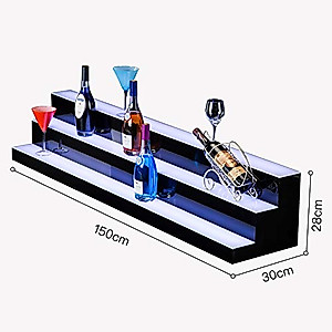 SUNCOO 3 Step LED Lighted Liquor Bottle Display Shelf 60 Inch, Home Bar Bottle Shelf, Drinks Lighting Shelves with Remote Control