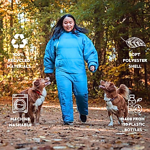 Selk'bag Lite Wearable Sleeping Bag - Outdoor and Indoor Sleeping Bags for Camping, Hiking, Backpacking - Lightweight Sleeping Bag Suit - Temp Rating 48-55 Degrees F - Teal Sunlight - Blue - Large