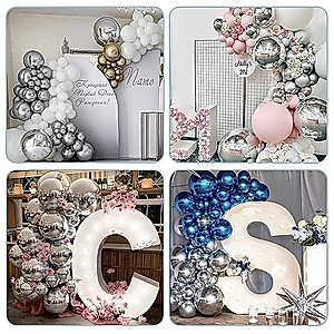 RUBFAC Silver Balloons 22 Inch, 6pcs 4D Round 360 Silver Chrome Balloon Silver Foil Balloon for Bachelorette Party Decorations, Silver Metallic Balloons for Baby Shower, Birthday and More