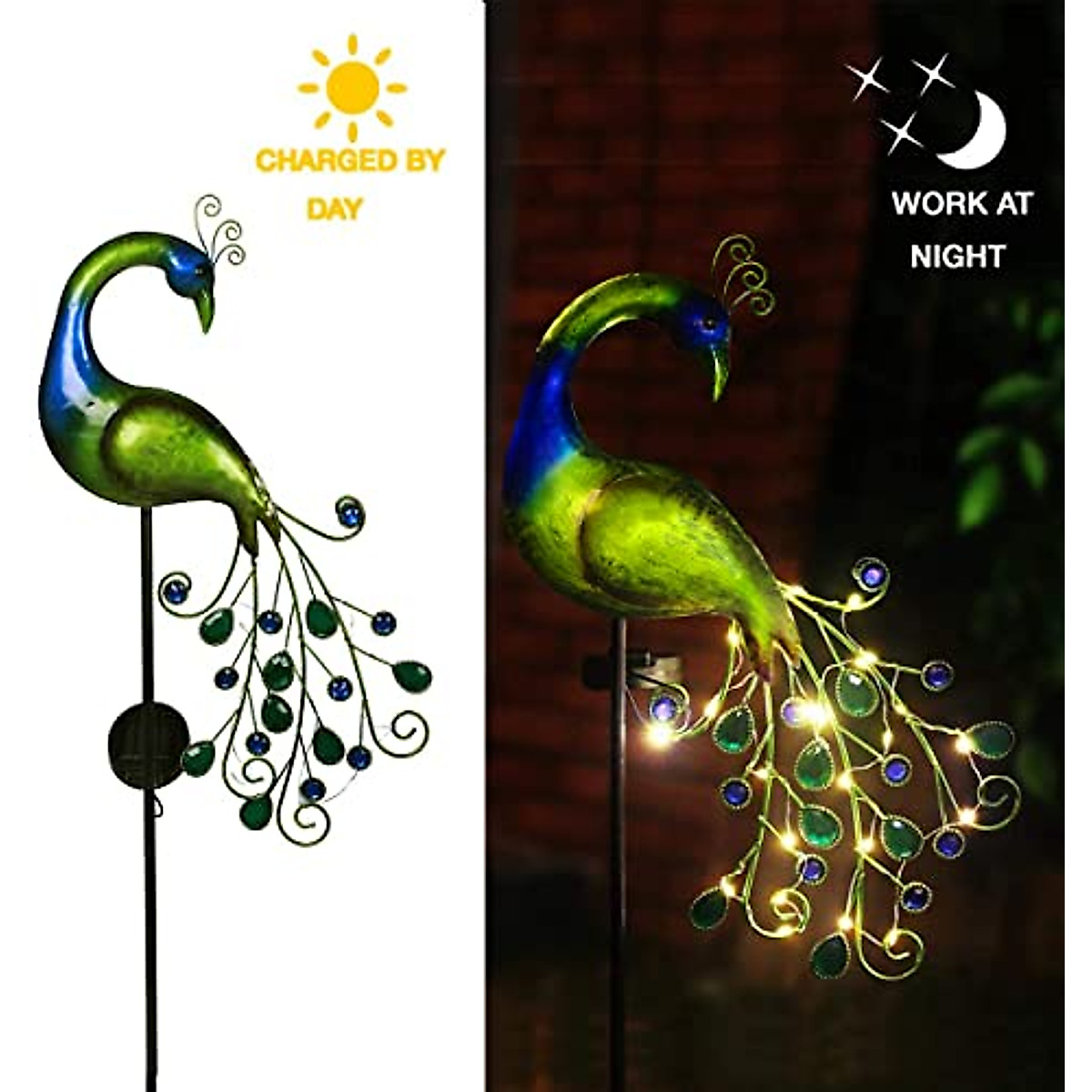 Solar Garden Lights Metal Decorative Garden Stakes Waterproof Peacock Solar Stake Light for Outdoor Patio Yard Pathway