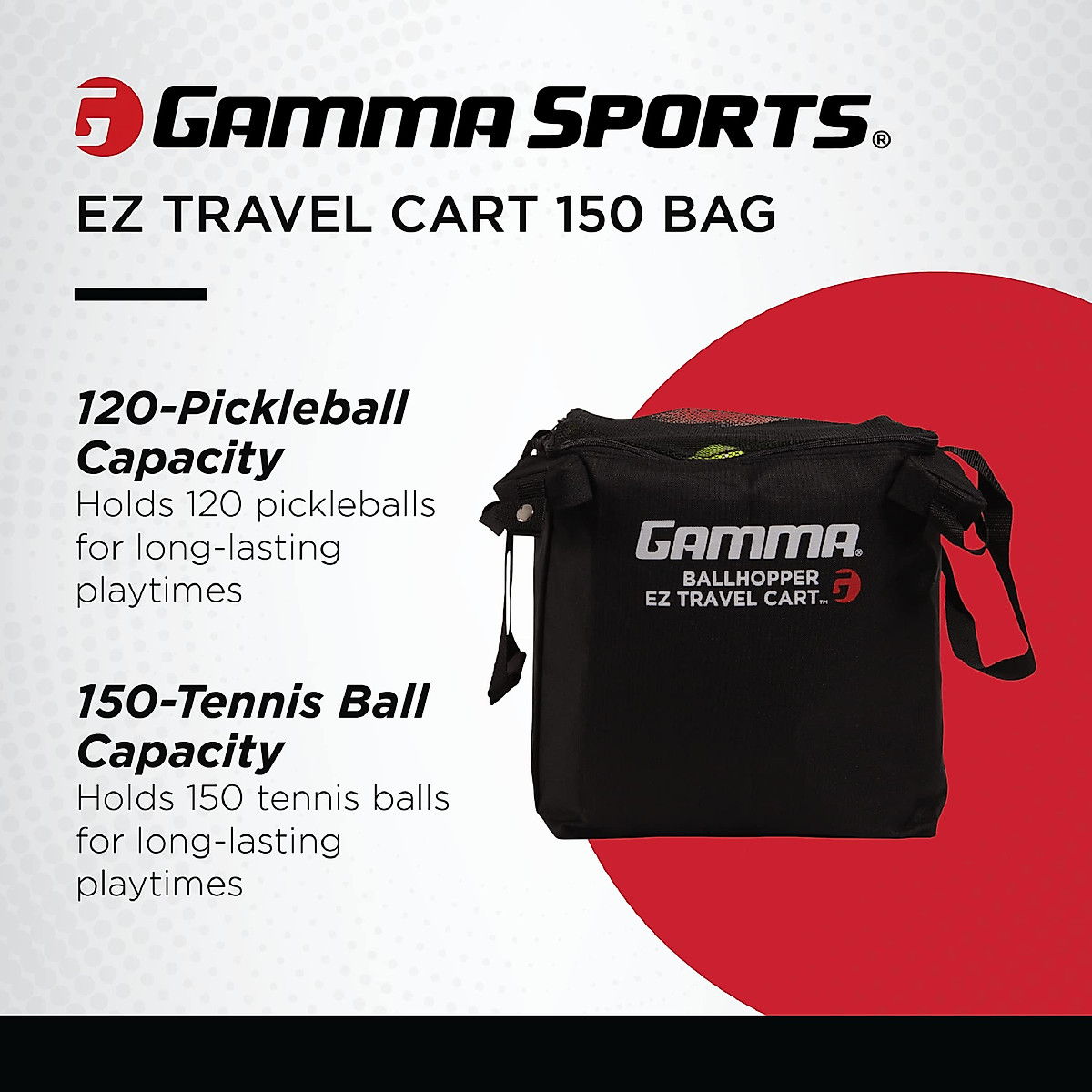GAMMA Sports EZ Travel Cart Pro, Ball Hopper with Premium Carry Case, Holds 120 Pickleball Balls or 150 Tennis Balls, Compact Cart Bag, Tennis, Pickleball, Racquet Sports Equipment, BEZTB00