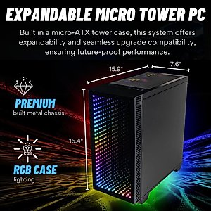 Empowered PC Continuum Micro 26L mATX Mid Tower Gaming Desktop Computer Case with 6 ARGB 600-2000rpm PWM Fans Pre-Installed, Dual Mode (3p Mobo + Remote) Control & ATX PSU & 347x166x89mm GPU Clearance