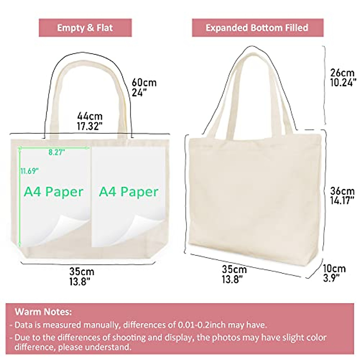 Koolmox Canvas Tote Bags, 17x14'' 12 Oz Heavy Duty Cotton Bags with Square Bottom, Reusable Washable Heavy Duty Tote Bag Bulk Blank to DIY Art Crafts Vinyl Print for Women Groceries School Teacher