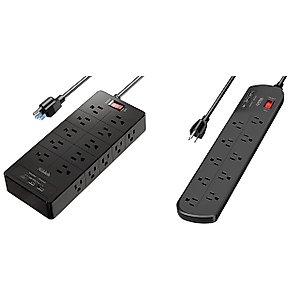 Power Strip 2 Packs, Surge Protector Outlet Extender Wall Mount with USB Ports, 6ft Extension Cords, Home, Office, College Accessories