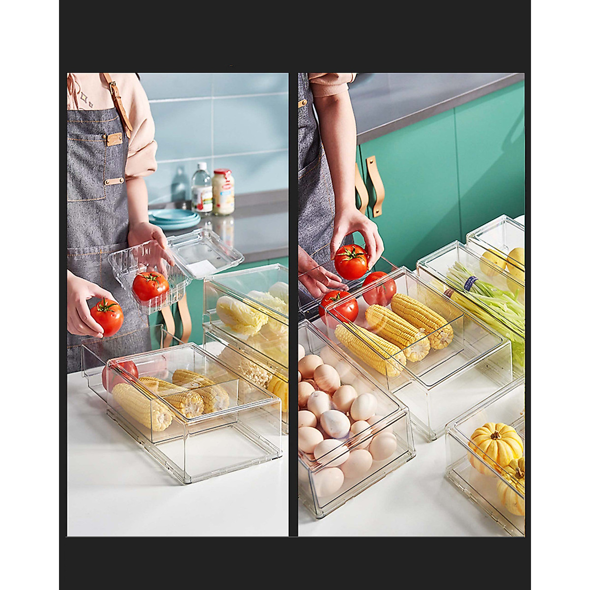 LEECHY Fridge Organizer Bins, Clear Refrigerator Organizers and Storage Bins with Drawers Pull-Out Cabinet Containers kitchen organizers and storage for Fridge Kitchen Office (1 piece)