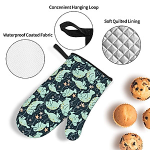 Manatee Oven Mitts and Pot Holders Sets,Heat Resistant Non-Slip Cooking Gloves with Cotton Lining for Kitchen Baking Grilling BBQ