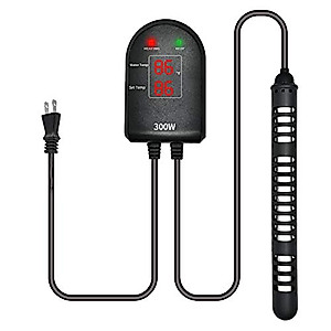 U-picks Submersible Aquarium Heater 300W/100W/500W Fish Tank Heater with Intelligent External LED Digital Temperature Controller and Dual Temp Displays for Turtle Betta Fish Tank 5-130 Gallon